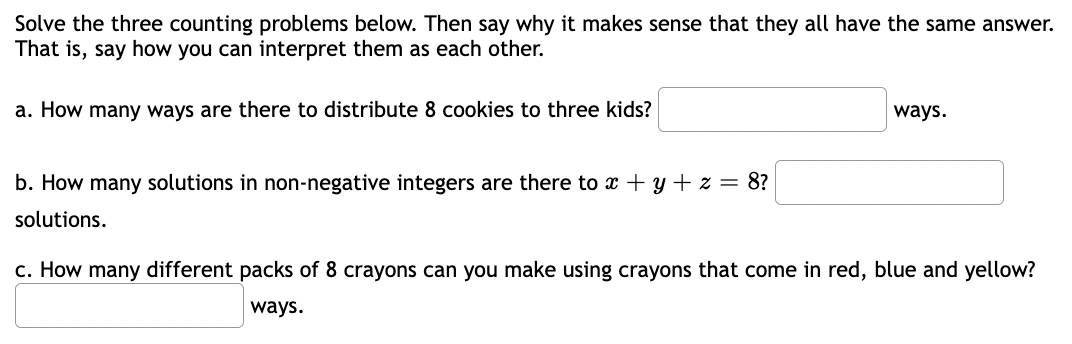 Solved Solve the three counting problems below. Then say why | Chegg.com