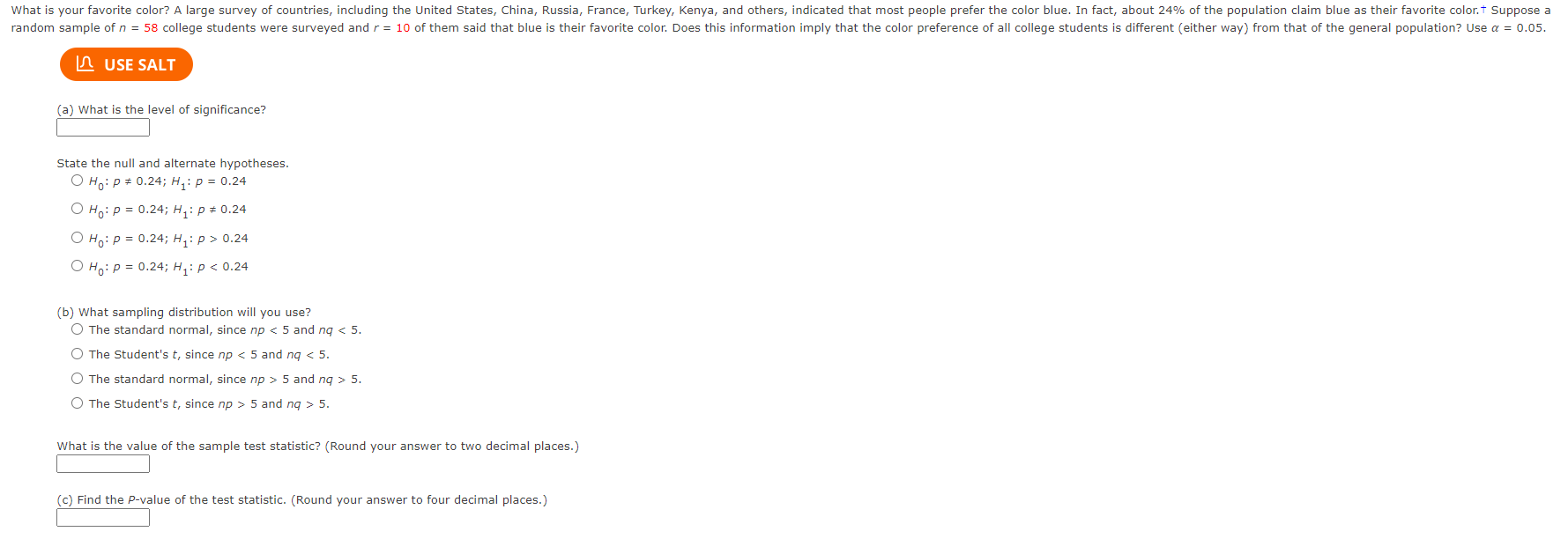 Solved What is your favorite color? A large survey of | Chegg.com