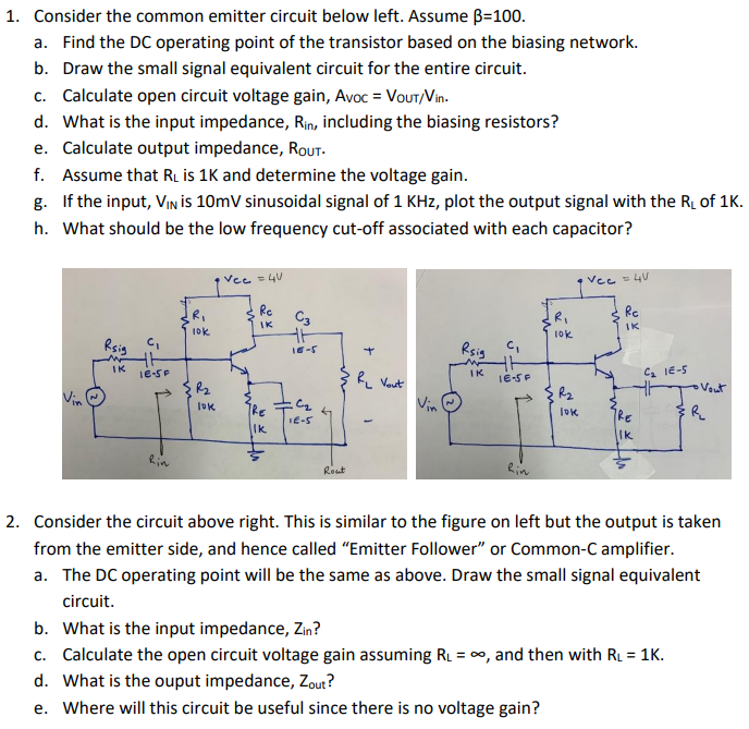 Please solve number 2. Assume β=100 and DC operating | Chegg.com
