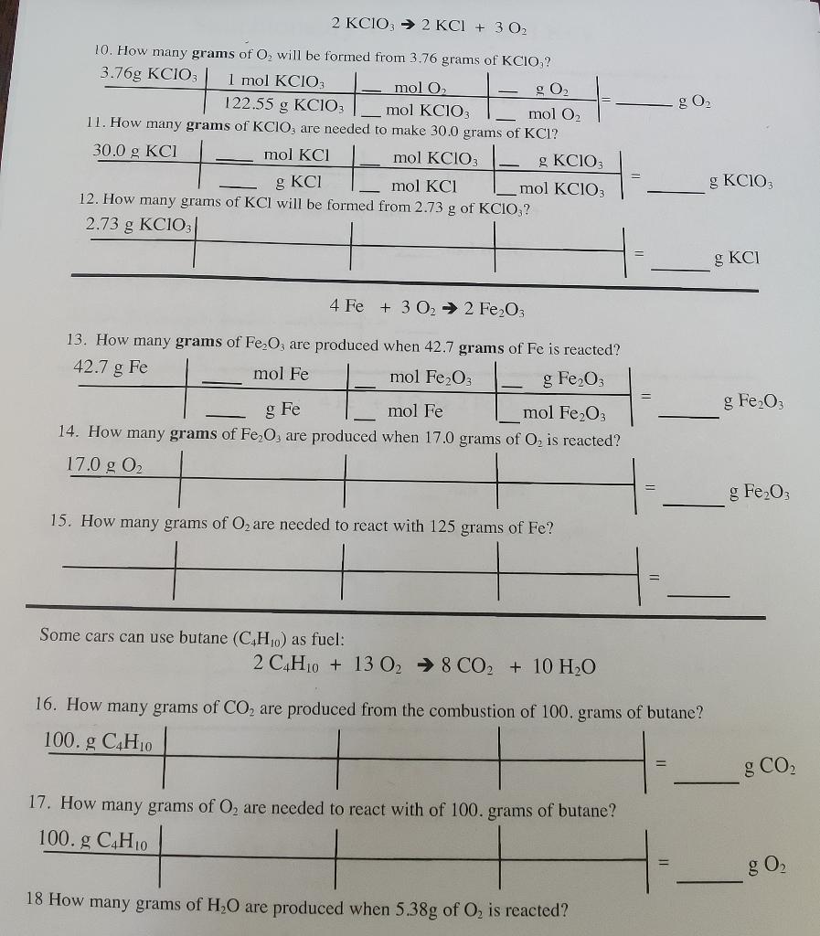 Solved 2KClO3⇒2KCl+3O2 10. How many grams of O2 will be | Chegg.com