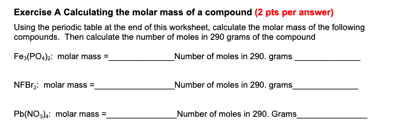 Solved Exercise A Calculating the molar mass of a compound ( | Chegg.com
