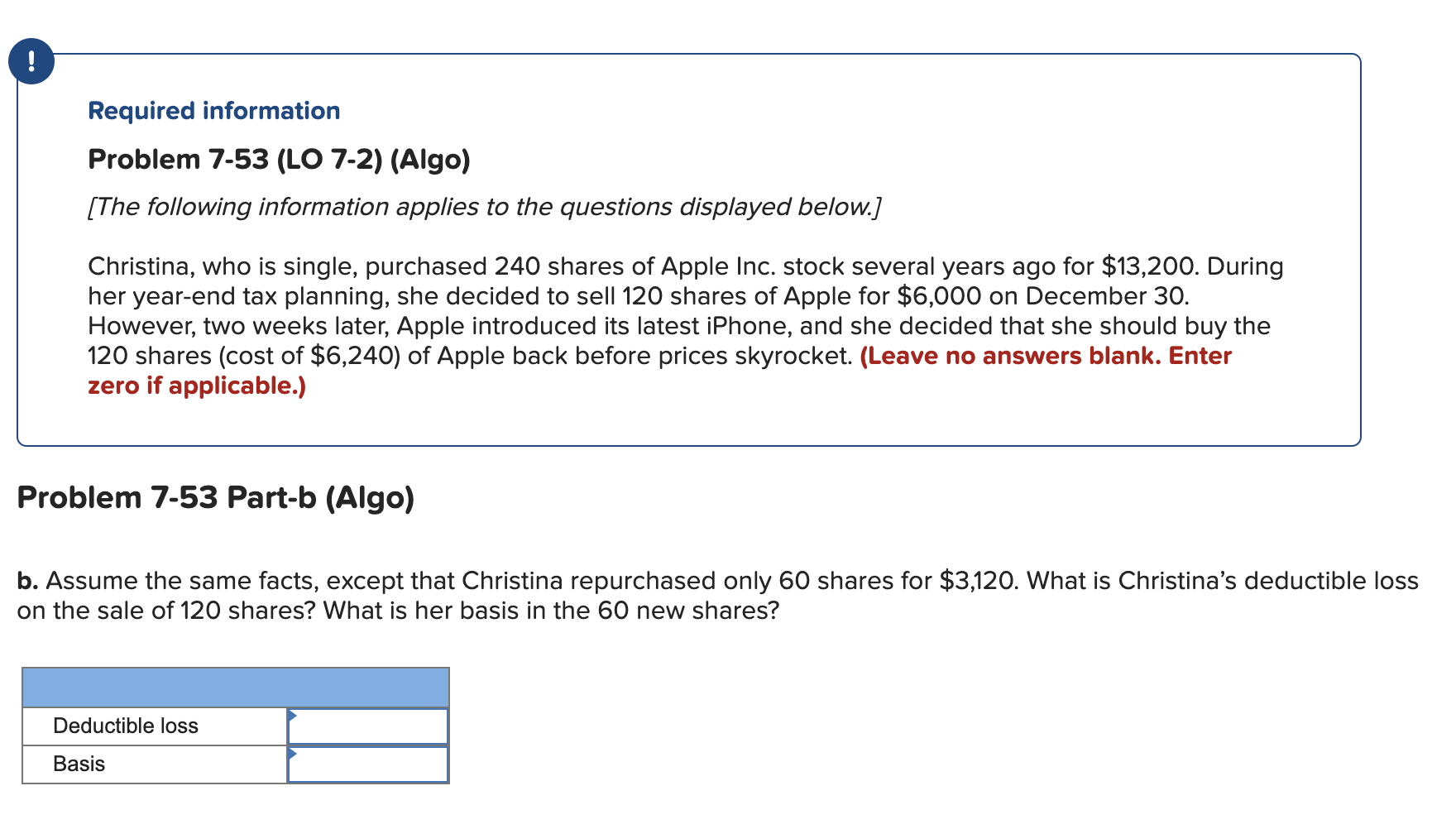 Solved ! Required information Problem 7-53 (LO 7-2) (Algo) | Chegg.com Solved ! Required information Problem 7-53 (LO 7-2) (Algo) | Chegg.com