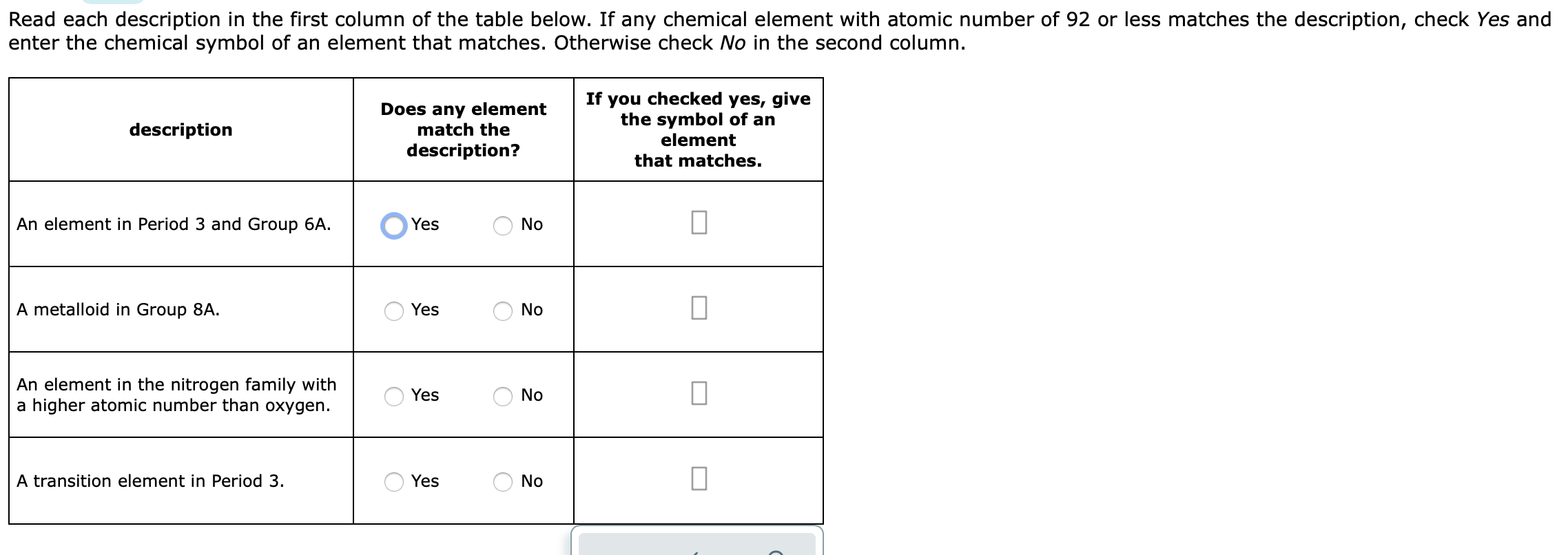 Solved Read each description in the first column of the | Chegg.com