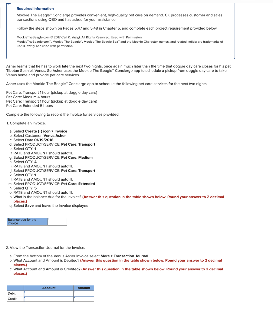 Required information Mookie The Beagle Concierge | Chegg.com