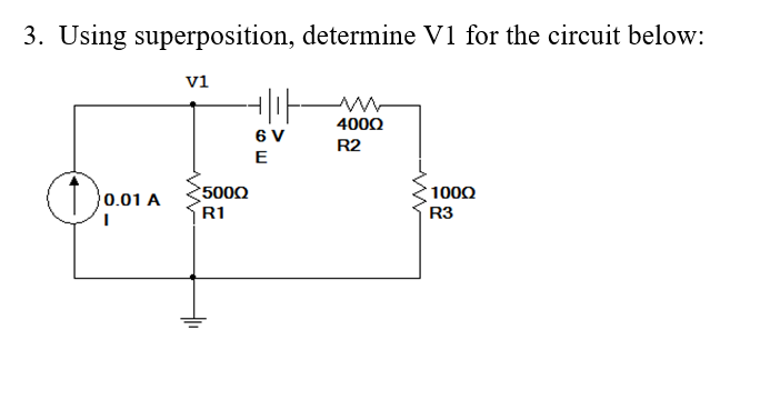 Solved 3. Using superposition, determine V1 for the circuit | Chegg.com