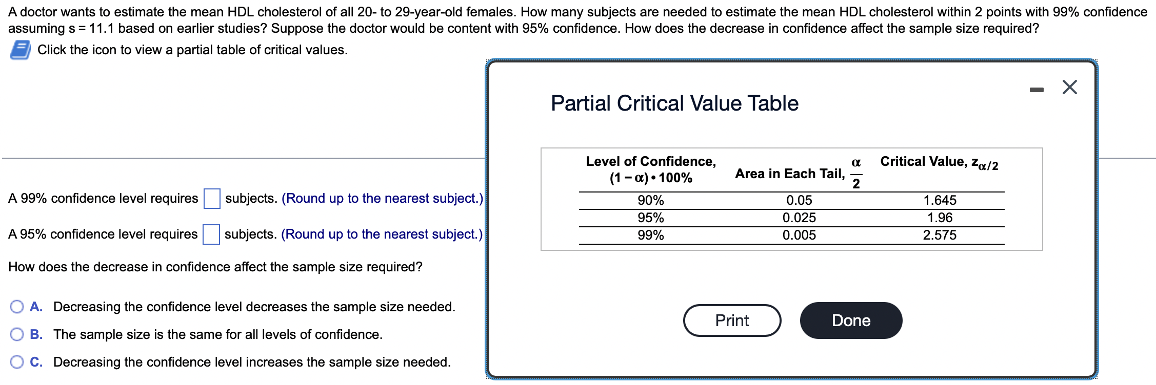 Solved Click the icon to view a partial table of critical | Chegg.com