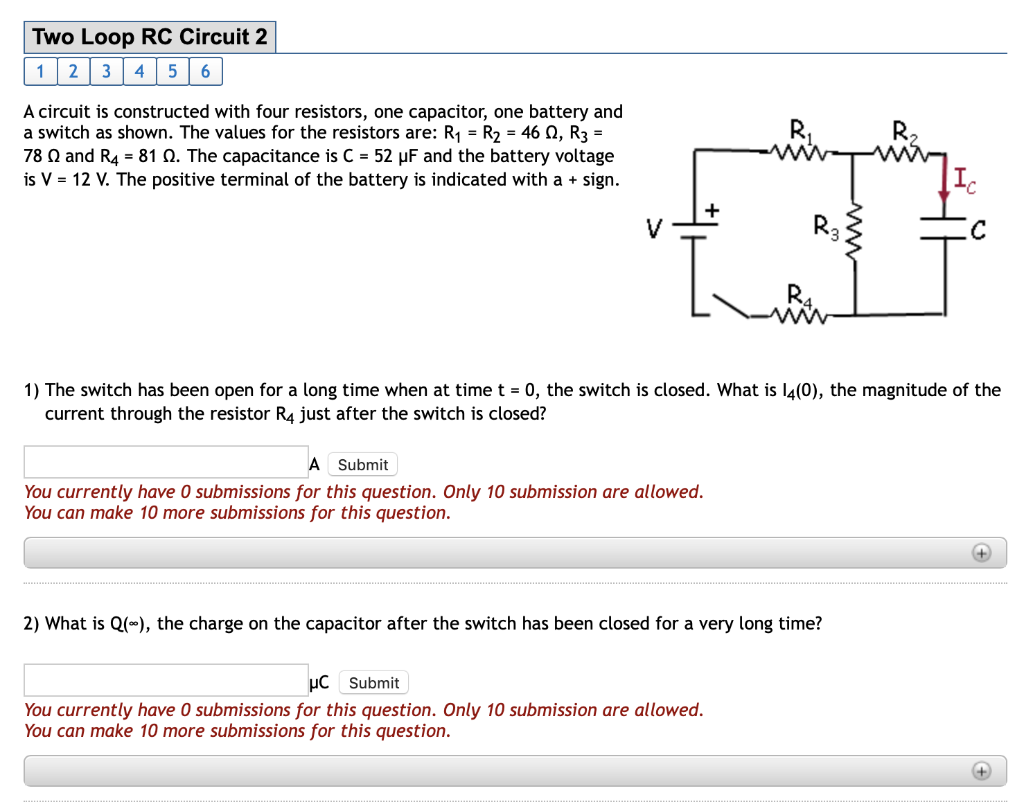 Solved Two Loop RC Circuit 2 1 2 3 4 5 6 A circuit is | Chegg.com