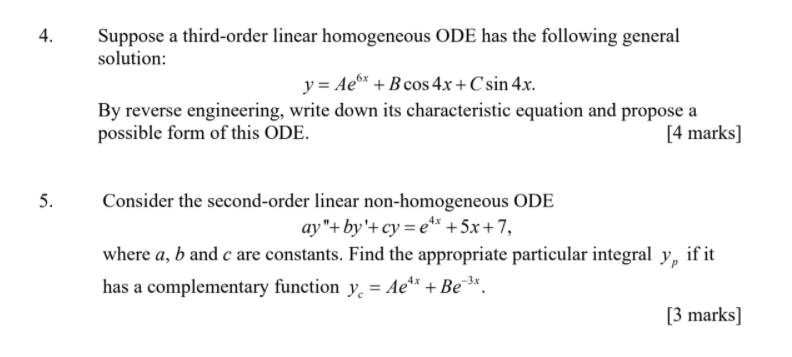 Solved 4. Suppose a third-order linear homogeneous ODE has | Chegg.com