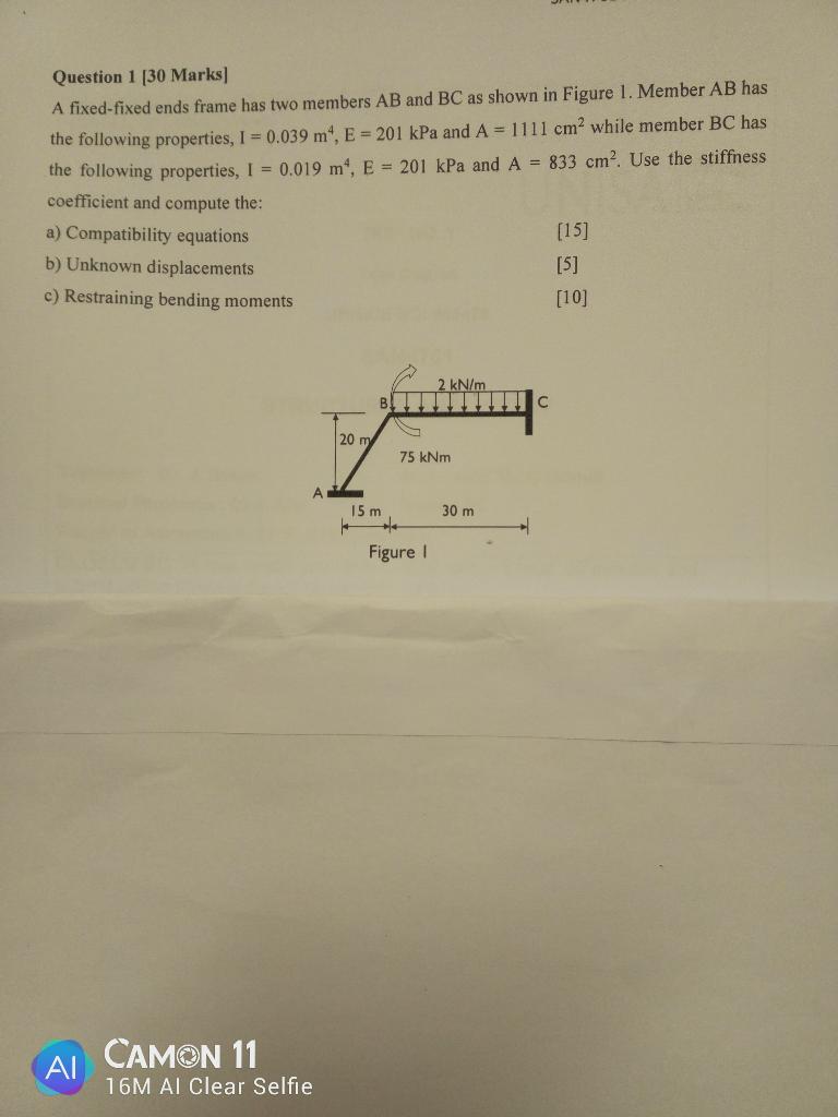 Solved Question 1 [30 Marks] A fixed-fixed ends frame has | Chegg.com