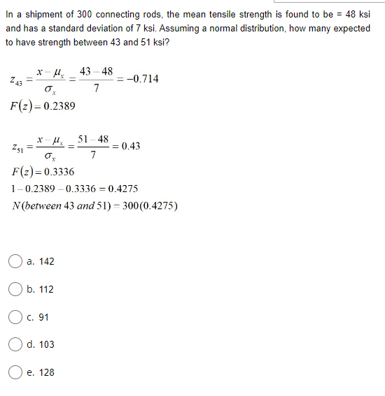 Solved In a shipment of 300 connecting rods, the mean | Chegg.com