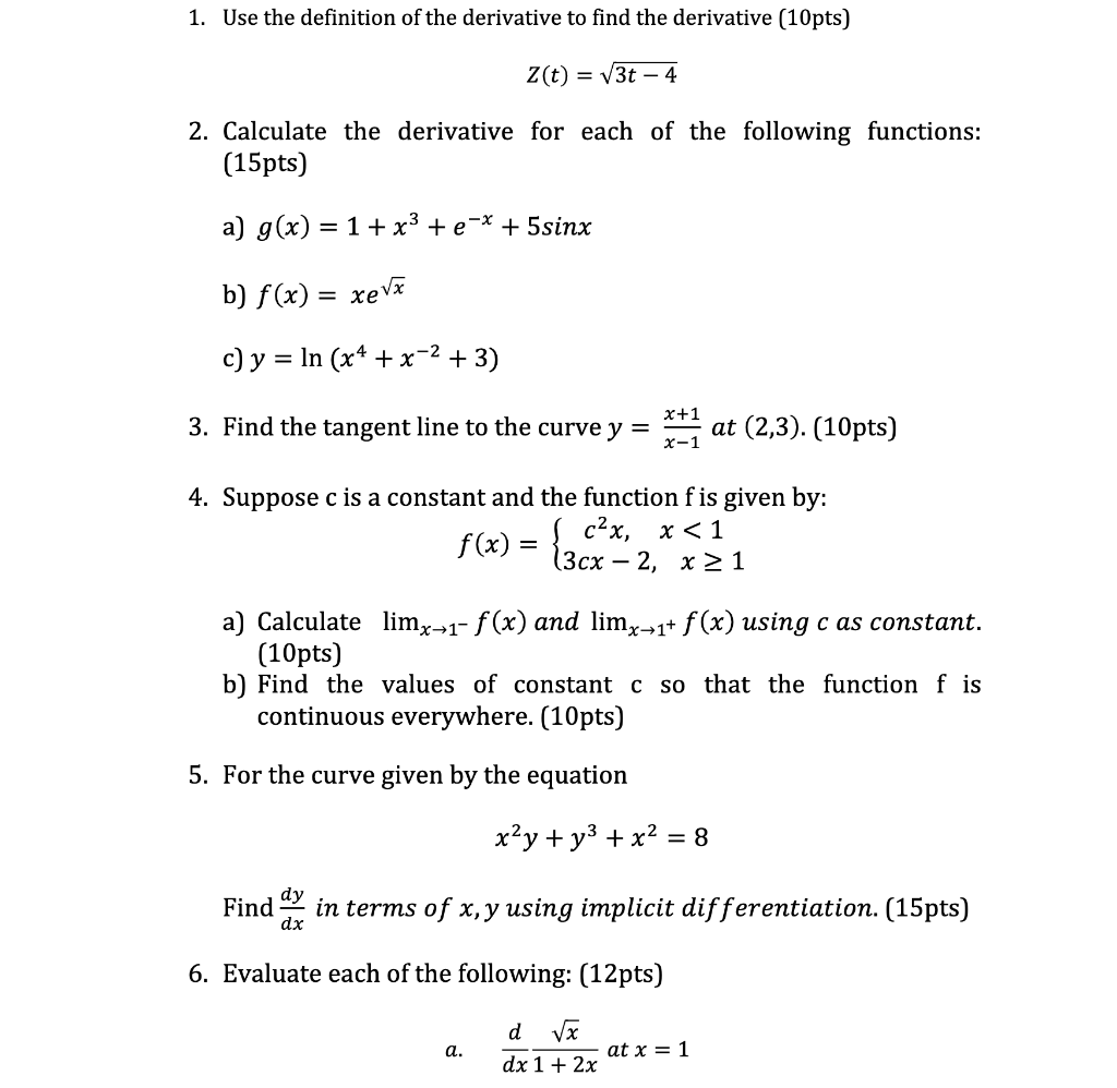 Solved 1. Use the definition of the derivative to find the | Chegg.com