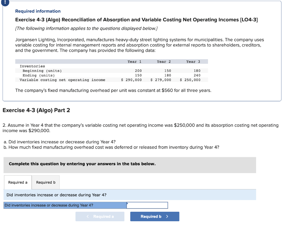Solved Required information Exercise 4-3 (Algo) | Chegg.com
