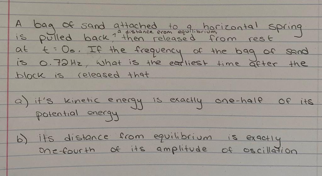 Solved rest A bag of sand attached anche seronto horizontal | Chegg.com