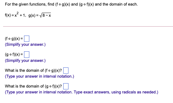 Solved For the given functions, find (fog)(x) and (gof)(x) | Chegg.com