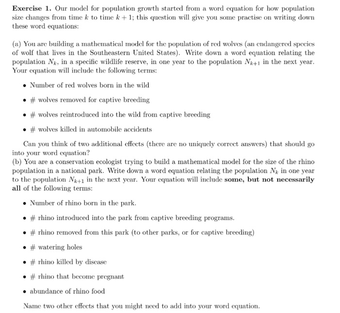 Solved Exercise 1. Our model for population growth started | Chegg.com