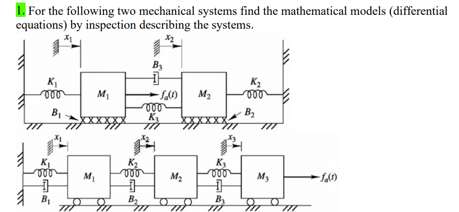 Solved For the following two mechanical systems find the | Chegg.com