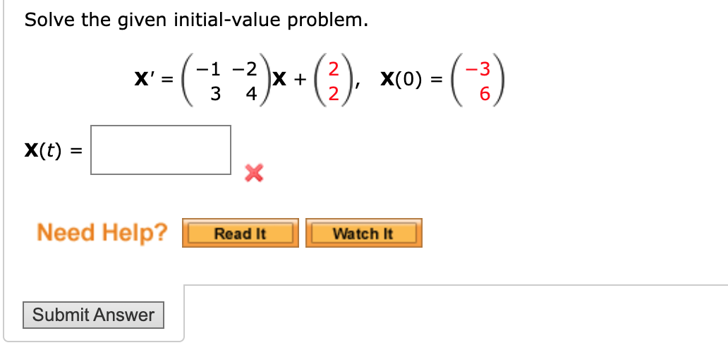 Solved Solve the given initial-value problem. -1 -2 X' = ( | Chegg.com