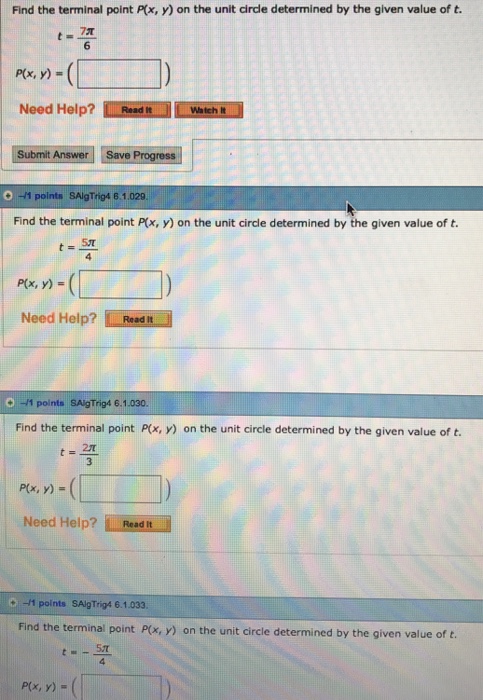 Solved Find the terminal point P(x, y) on the unit circle | Chegg.com