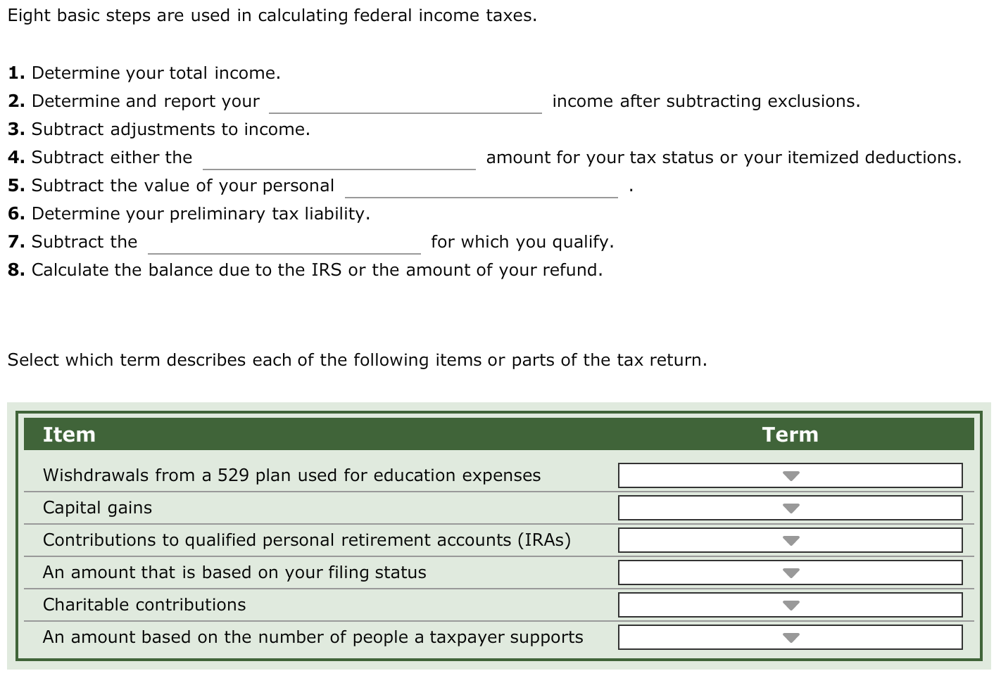 Eight basic steps are used in calculating federal | Chegg.com