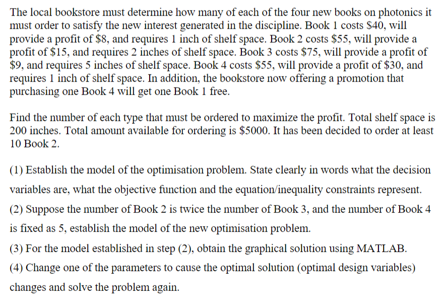 The local bookstore must determine how many of each | Chegg.com