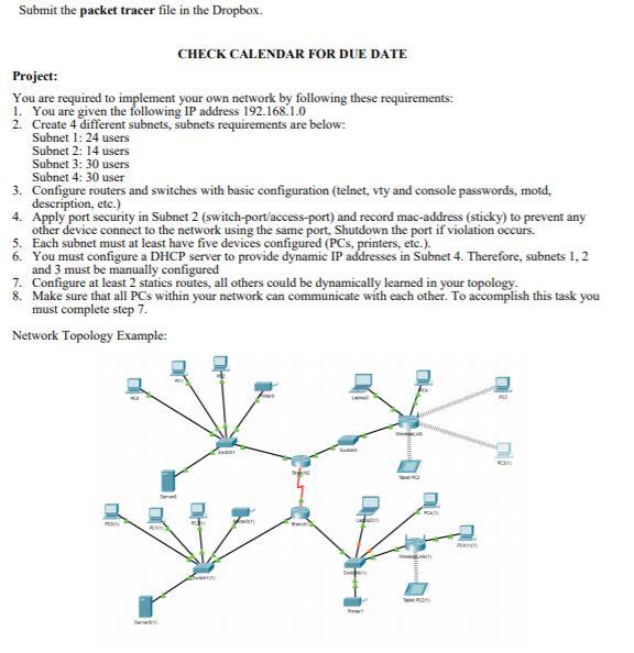 Submit the packet tracer file in the Dropbox. CHECK | Chegg.com