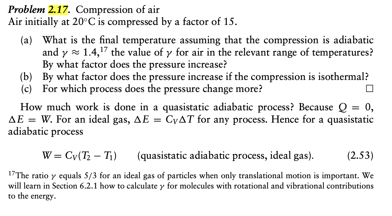 Problem 2.17. Compression of air Air initially at | Chegg.com