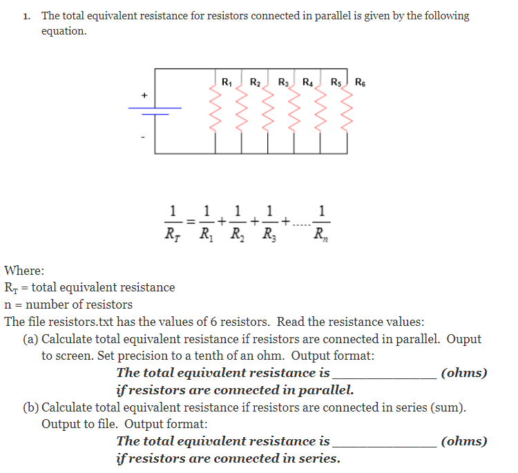 Solved 1. The total equivalent resistance for resistors | Chegg.com