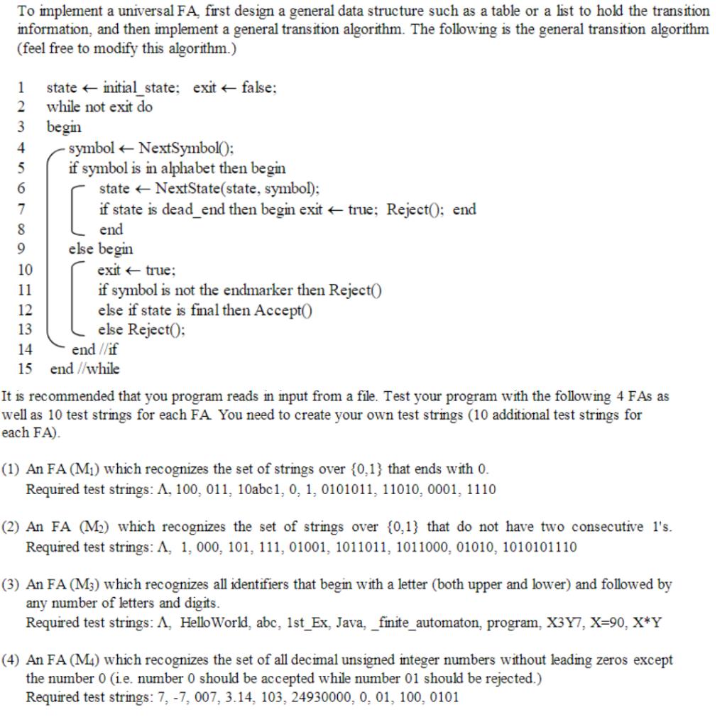 Solved IMPLEMENT JUST (3) FA(M3) IN JAVA PLEASE. THANK | Chegg.com