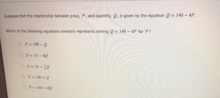 Solved Suppose that the relationship between price, P, and | Chegg.com