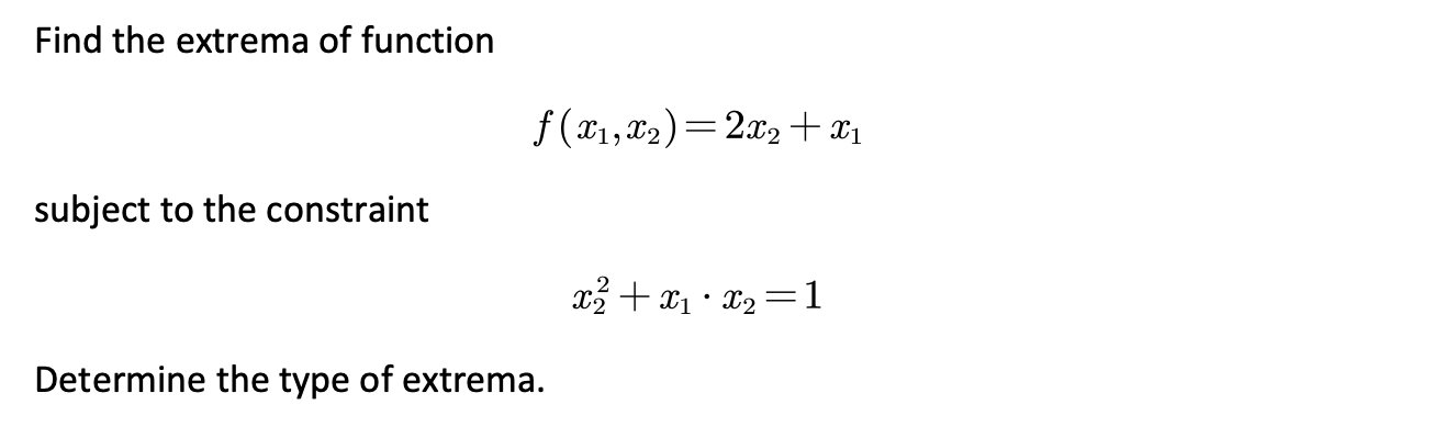 Solved Find the extrema of function f(11,22=2.02 +21 subject | Chegg.com