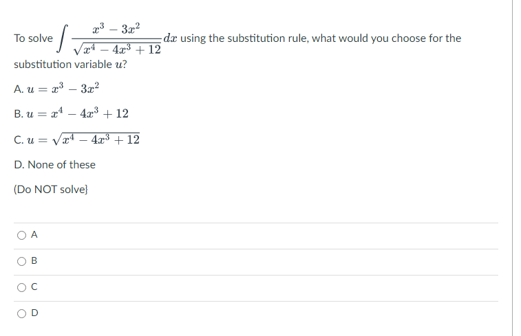 Solved To solve ∫x4−4x3+12x3−3x2dx using the substitution | Chegg.com