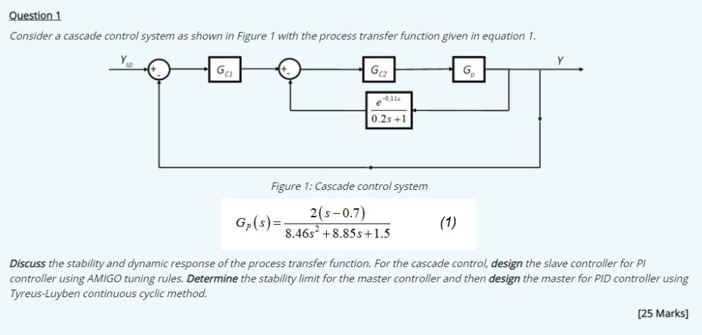 Question 1Consider a cascade control system as shown | Chegg.com