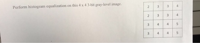 Solved Perform histogram equalization on this 4 x 4 3-bit | Chegg.com
