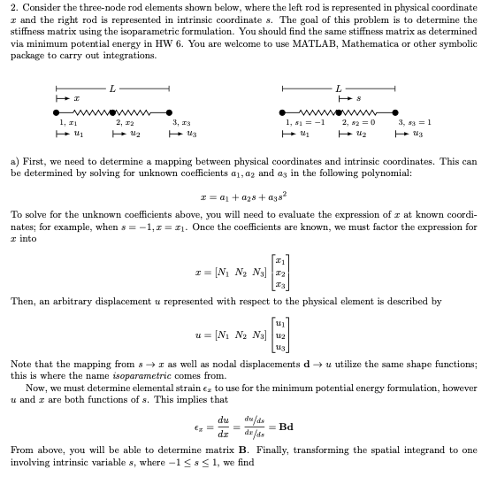 2. Consider the three-node rod elements shown below, | Chegg.com