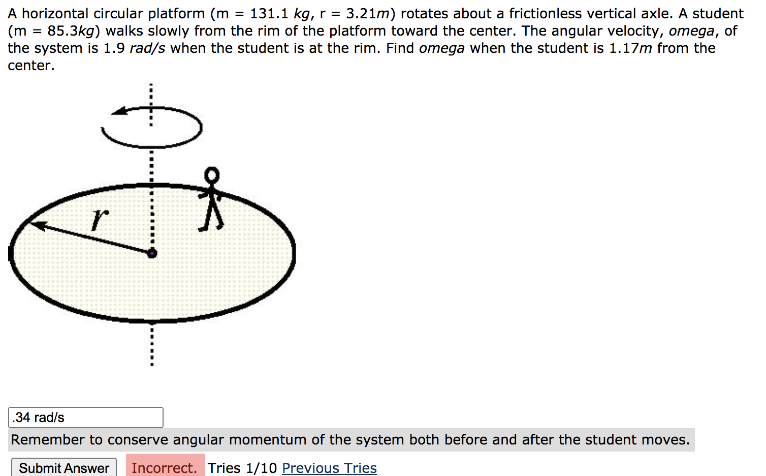 Solved A horizontal circular platform (m = 131.1 kg, r = | Chegg.com