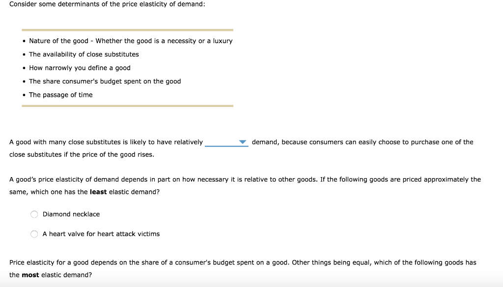 Solved Consider some determinants of the price elasticity of | Chegg.com