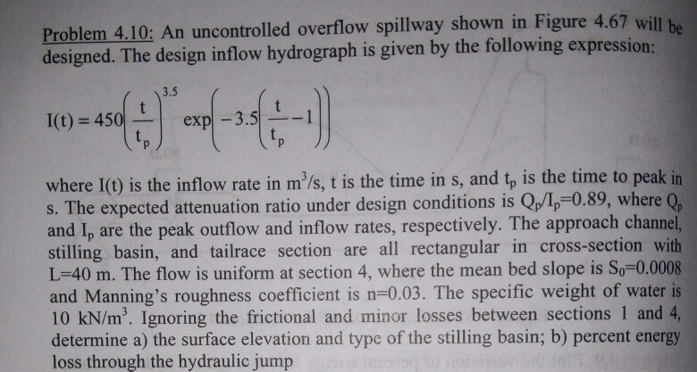 Problem 4.10: An uncontrolled overflow spillway shown | Chegg.com