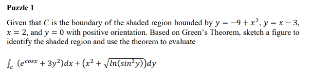 Solved Puzzle 1 Given that C is the boundary of the shaded | Chegg.com