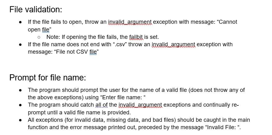 Solved File validation: If the file fails to open, throw an | Chegg.com