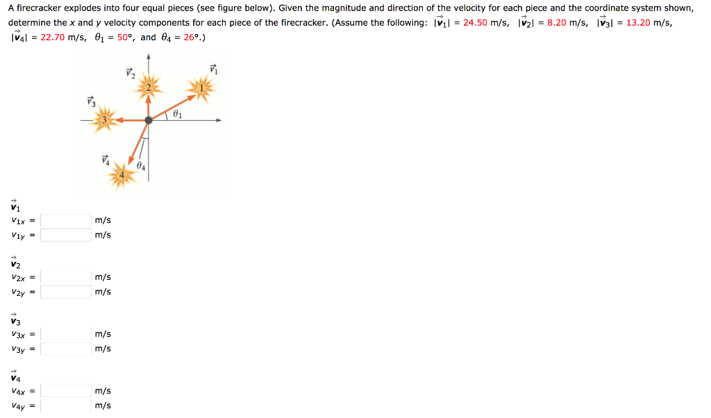 Solved A firecracker explodes into four equal pieces (see | Chegg.com