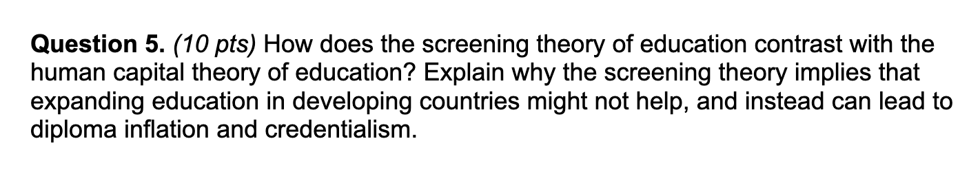 Solved Question 5. (10 pts) How does the screening theory of | Chegg.com