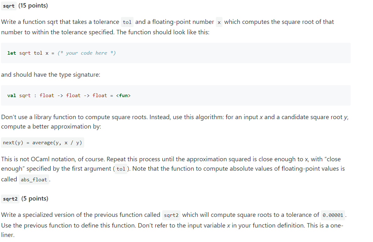 Solved sqrt (15 points) Write a function sqrt that takes a | Chegg.com