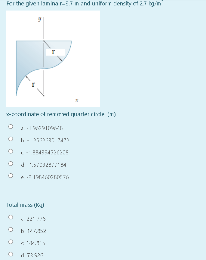 Solved For the given lamina r=3.7 m and uniform density of | Chegg.com