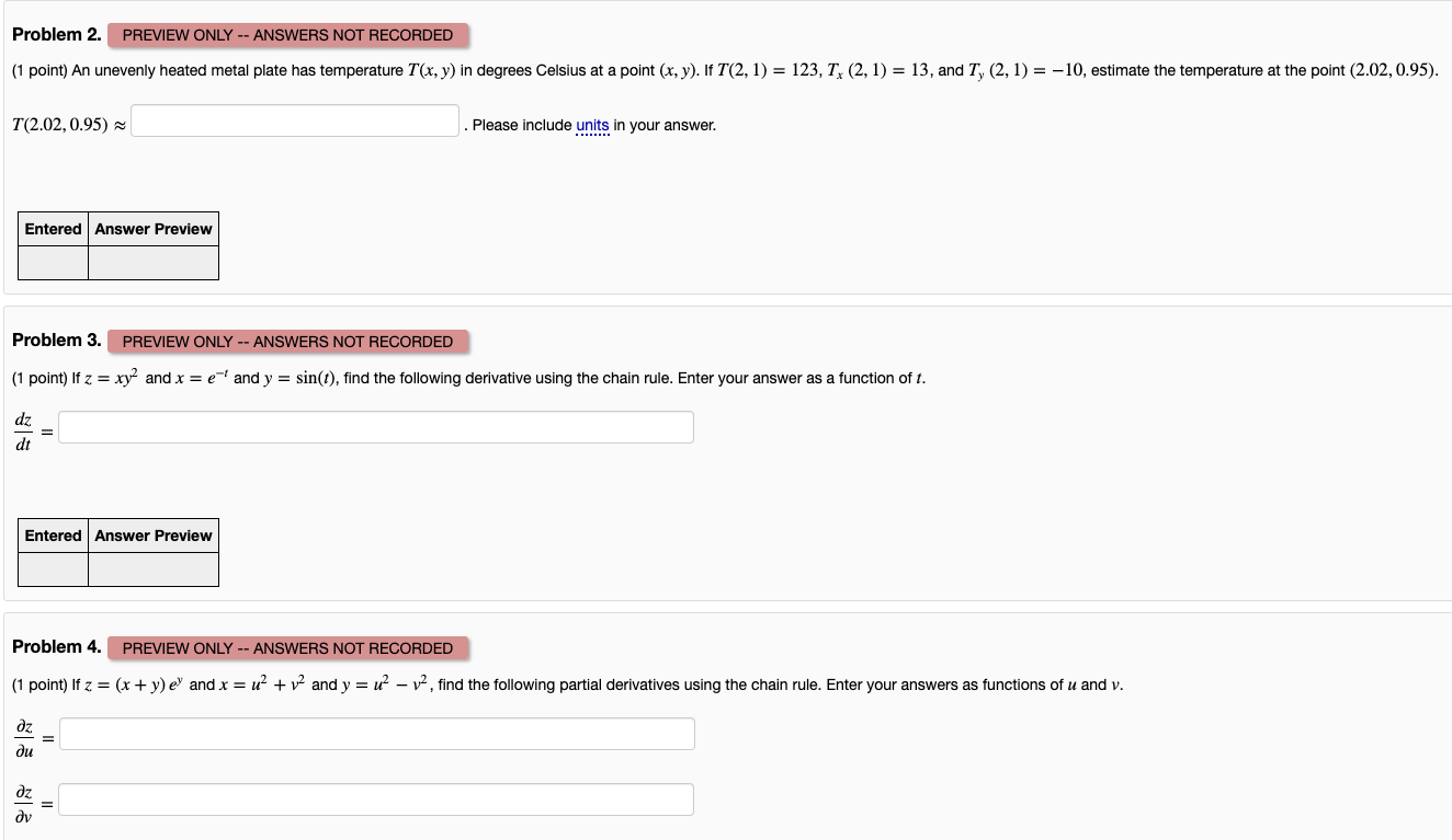 Solved Problem 2. PREVIEW ONLY -- ANSWERS NOT RECORDED (1 | Chegg.com