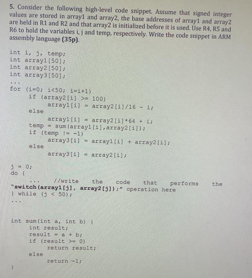Solved 5. Consider the following high-level code snippet. | Chegg.com