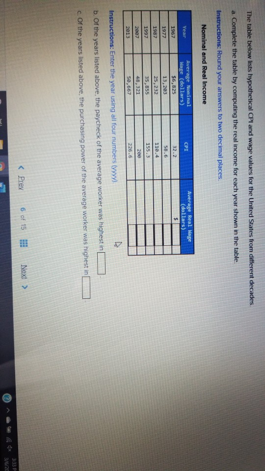 Solved The table below lists hypothetical CPI and wage | Chegg.com