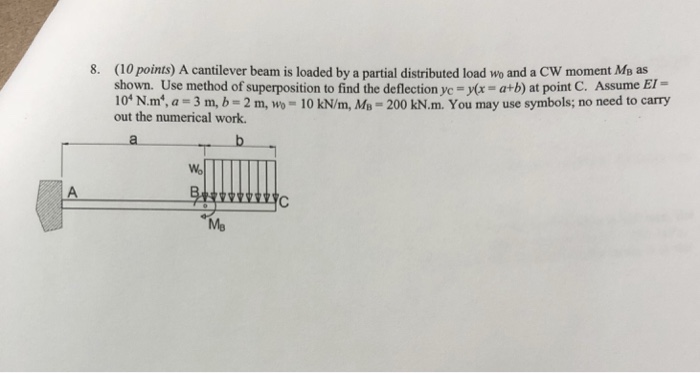 Solved 8. (10 points) A cantilever beam is loaded by a | Chegg.com