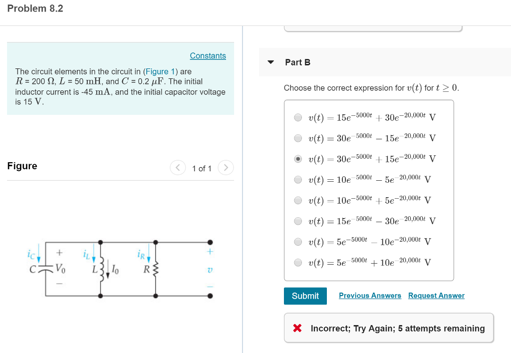 Solved Problem 8.2 Constants Part B The circuit elements in | Chegg.com