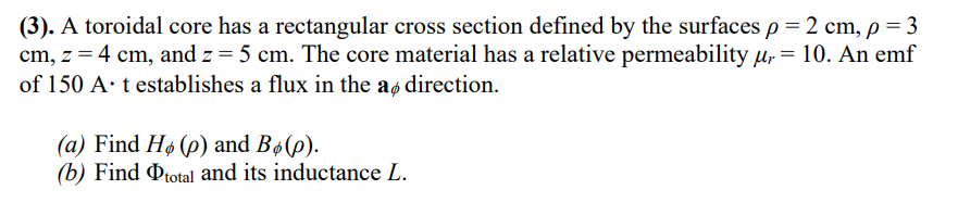 Solved (3). A toroidal core has a rectangular cross section | Chegg.com