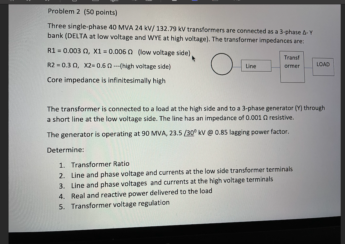 Solved Problem 2 (50 points) Three single-phase 40 MVA 24 | Chegg.com